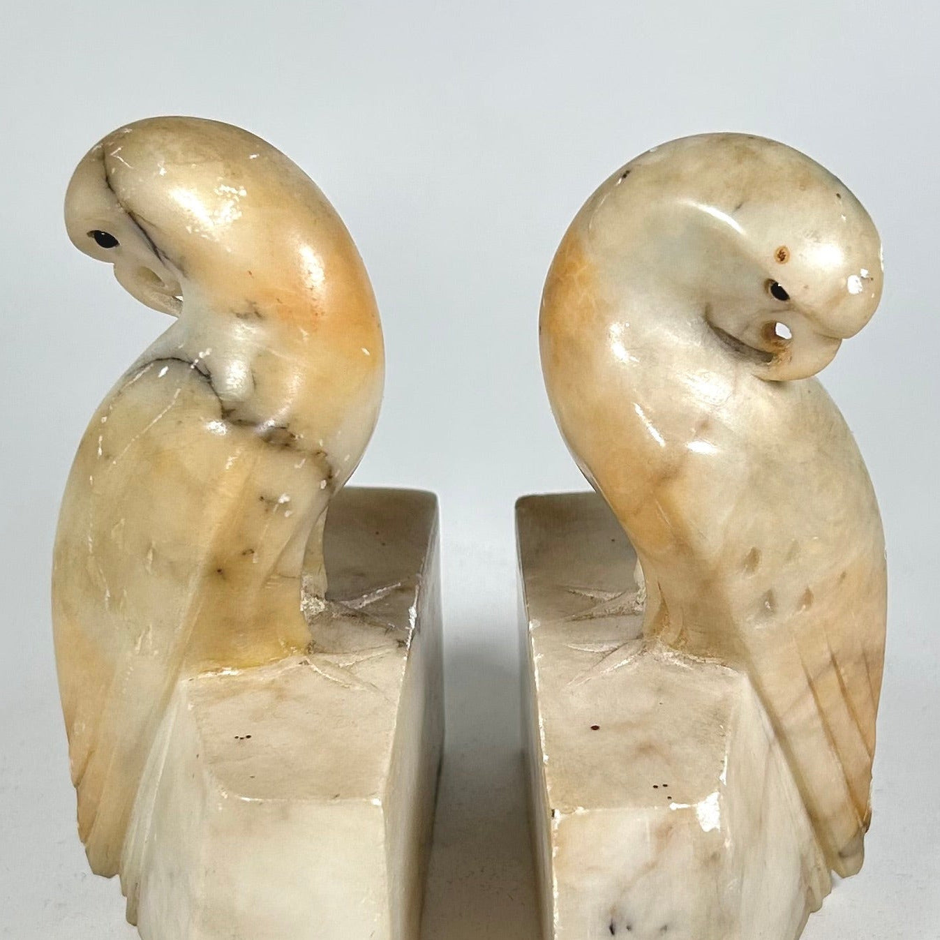 Italian Carved Alabaster Parakeet Bird Small Bookends – The Evening Desk